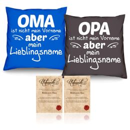 Soreso® Soreso® Dekokissen Kissen-Set Oma Lieblingsname Opa Lieblingsname mit Urkunden