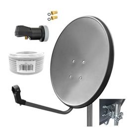 ARLI 60 cm HD Sat Anlage grau +Single LNB+ 10m Koaxialkabel + 2x F-Stecker SAT-Antenne (60 cm