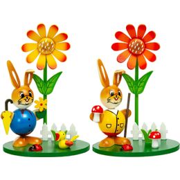 SIKORA Osterhase OD11 Holz Figuren im Ostergarten mit Frühlings Blumen