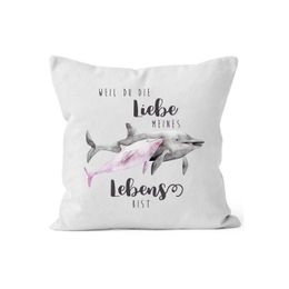 MoonWorks Dekokissen Kissen-Bezug Liebe meines Lebens Delfin Delphin Watercolor Liebe Spruch Geschenk Kissen-Hülle Deko-Kissen MoonWorks®