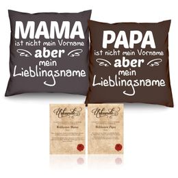 Soreso® Soreso® Dekokissen Kissen-Set Mama Lieblingsname Papa Lieblingsname mit Urkunden