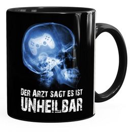 MoonWorks Tasse Kaffee-Tasse Der Arzt sagt es ist unheilbar Hobby Schädel Röntgenbild Schädel Controler Joypad Playstation Zocken Gamer MoonWorks®