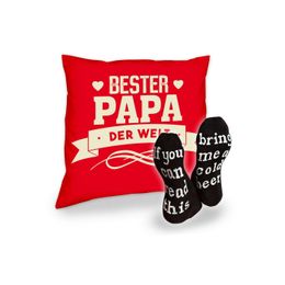 Soreso® Soreso® Dekokissen Kissen Bester Papa der Welt und Socken mit Bier Spruch