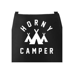 MoonWorks Grillschürze Grill-Schürze für Männer mit Spruch Camping Horny Camper lustig Baumwoll-Schürze Küchenschürze MoonWorks®