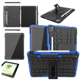 Wigento Tablet-Hülle Für Apple iPad Pro 11.0 2022 / 2021 / 2020 Hybrid Outdoor Schutzhülle Blau Tasche + 0.3 H9 Schutzglas
