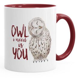 MoonWorks Tasse Kaffee-Tasse Eule Owl I need is you Liebe Spruch Geschenk Valentinstag Weihnachten Ehe Partnerschaft MoonWorks®