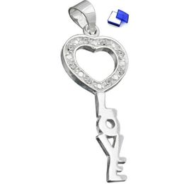 unbespielt Herzanhänger Kettenanhänger Anhänger Schlüssel Love mit Zirkonias glänzend 925 Silber 28 x 12 mm inklusive kleiner Schmuckbox