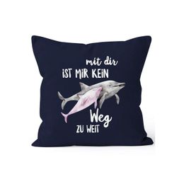 MoonWorks Dekokissen Kissen-Bezug Mit dir ist mir kein Weg zu weit Delfin Delphin Liebe Spruch Geschenk Weihnachten Valentinstag Kissen-Hülle MoonWorks®