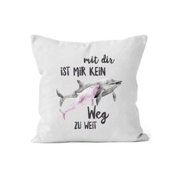 MoonWorks Dekokissen Kissen-Bezug Mit dir ist mir kein Weg zu weit Delfin Delphin Liebe Spruch Geschenk Weihnachten Valentinstag Kissen-Hülle MoonWorks®