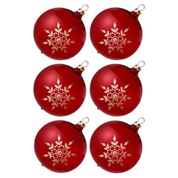 Thüringer Glasdesign Weihnachtsbaumkugel Weihnachtskugeln-Set Kristallblüten rot