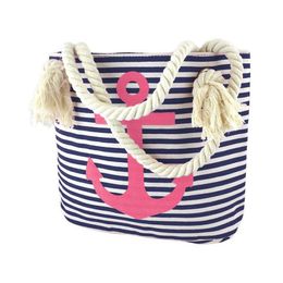 Sonia Originelli Strandtasche XS Shopper maritim gestreift Ankerprint Seilkordel