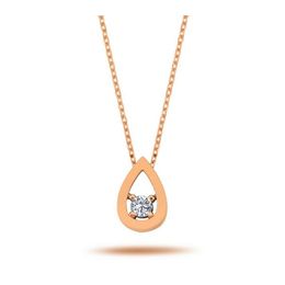 EinStein Diamant Goldkette Halskette mit Anhänger Großer Tropfen und Solitär Brilliant in 14 Karat Rotgold Rosegold