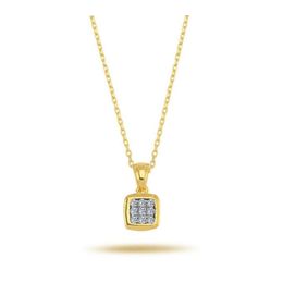 EinStein Diamant Goldkette Carré Diamant Anhänger Halskette Collier in 14 Karat Gelbgold