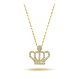 EinStein Diamant Goldkette Krone Königin Diamant Anhänger Halskette 14 Karat 585'er Gelbgold