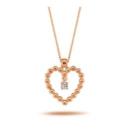 EinStein Diamant Goldkette Halskette mit Herzanhänger und Solitär Brilliant in 14 Karat Rotgold Rosegold