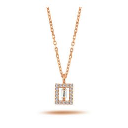 EinStein Diamant Goldkette Halskette mit Anhänger Diamanten in Baguett- und Brilliantschliff in 14 Karat Rotgold Rosegold