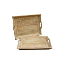 Casa Moro Dekotablett Orientalische Serviertabletts Parvin 2er Set aus Massivholz handbemalt & mit Steinchen verziert