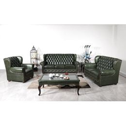 Salottini Polstergarnitur Chesterfield York Sofagarnitur Leder 3/2/1