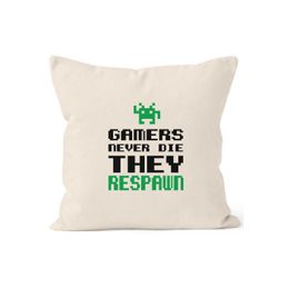 MoonWorks Dekokissen Kissenbezug Kissenhülle Gamers never die they respawn Spruch Pixel Zocker 90er 80er Retro MoonWorks® 40x40