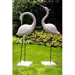 IDYL Dekofigur IDYL Moderne Skulptur Figur Sandsteinguss "Flamingo Paar" mit Metall