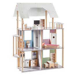 Howa Puppenhaus, für Ankleidepuppen bis 30 cm incl. 19 tlg. Möbelset aus Holz