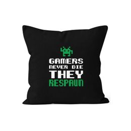 MoonWorks Dekokissen Kissenbezug Kissenhülle Gamers never die they respawn Spruch Pixel Zocker 90er 80er Retro MoonWorks® 40x40