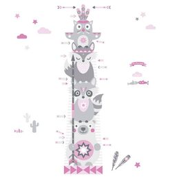 Anna Wand Wandsticker Messlatte "Little Indians" rosa/grau