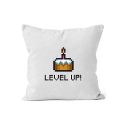 MoonWorks Dekokissen Kissenbezug Geburtstag Level Up Pixel-Torte Retro Gamer Pixelgrafik Geschenk Arcade Kissenhülle Dekokissen Baumwolle MoonWorks®