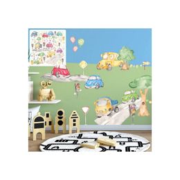 Sunnywall Wandtattoo XXL Auto Wandtattoo Set verschiedene Motive Kinderzimmer Aufkleber bunt Wanddeko Car Cars