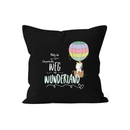 MoonWorks Dekokissen Kissenbezug Einhorn Unicorn Platz da ich such den Weg ins Wunderland 40x40 Baumwolle MoonWorks®