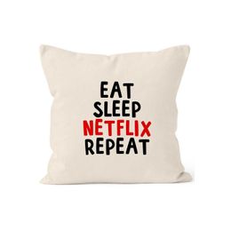 MoonWorks Dekokissen Kissen-Bezug Eat sleep Netflix repeat Kissen-Hülle Deko-Kissen Baumwolle MoonWorks®