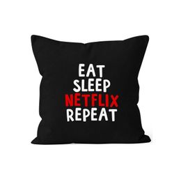 MoonWorks Dekokissen Kissen-Bezug Eat sleep Netflix repeat Kissen-Hülle Deko-Kissen Baumwolle MoonWorks®