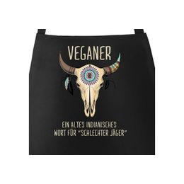 MoonWorks Grillschürze Grill-Schürze für Männer mit Spruch Vegetarier / Veganer Schlechter Jäger Spruch Skull Baumwoll-Schürze Küchenschürze MoonWorks®