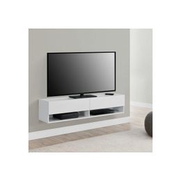 en.casa® en.casa Hängeschrank Halmstad TV Lowboard 140 cm zwei Ablagefächer Weiß