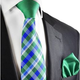 Paul Malone Krawatte Kontrastknoten Krawatte mit Einstecktuch kariert Schottenmuster (Set