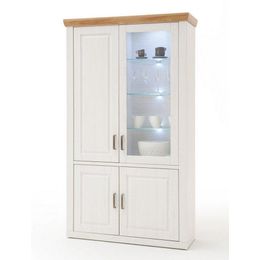 Expendio Vitrine Bruneck 5 Pinie weiss 118x210x40 cm Landhausstil montiert mit Beleuchtung