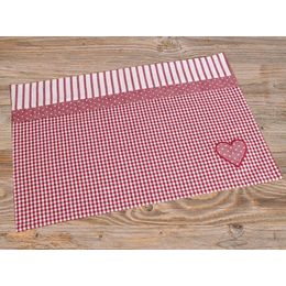 matches21 HOME & HOBBY Platzset, Tischset Landhaus Premium LINA Stoffmix & Herz rot 33x48 cm