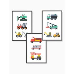 Himmelzucker Poster DIN A4 Wandbilder für Kinderzimmer Autos Baustelle Feuerwehrauto