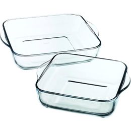 Pasabahce Auflaufform PB-15028 2er Set Quadratische Auflaufformen eckig 28x28x6cm & 22x22x6cm Glas Klar Küche