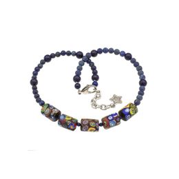 Bella Carina Perlenkette Kette mit Murano Glas Mosaik Perlen und Lapislazuli 45 + 5 cm Länge