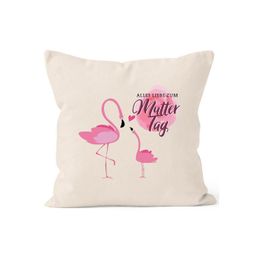 MoonWorks Dekokissen Kissen-Bezug Alles Liebe zum Muttertag Flamingos Baumwolle MoonWorks®