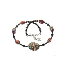 Bella Carina Perlenkette Kette mit Murano Glas Mosaik Perlen rot mit schwarzem Achat