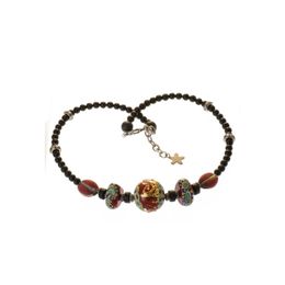 Bella Carina Perlenkette Kette mit Murano Glas Mosaik Perlen rot und Achat schwarz