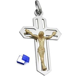 unbespielt Kreuzanhänger Anhänger Kreuz Jesus Bicolor-Effekt 925 Silber 38 x 23 mm Schmuckbox