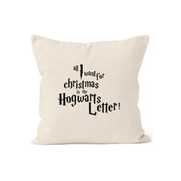 MoonWorks Dekokissen Kissenbezug All I want for Christmas is my Hogwarts Weihnachten letter Kissen-Hülle Deko-Kissen 40x40 Baumwolle MoonWorks®