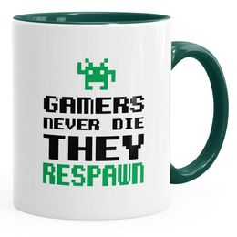 MoonWorks Tasse Tasse Gamers never die they respawn Spruch Pixel Zocker 90er 80er Retro MoonWorks®