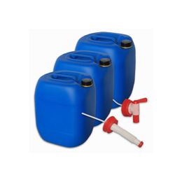 Plasteo Kanister plasteo Set 3 x 30 L Getränke- Wasserkanister mit 1 Hahn + 1 Ausgießer
