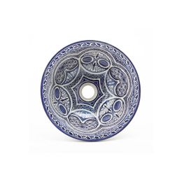 Casa Moro Waschbecken Mediterranes Keramik Waschbecken Fes69 blau weiß Ø 35 cm (handbemalt & handgetöpfert)