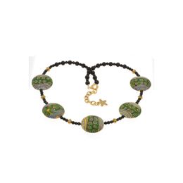 Bella Carina Perlenkette Kette mit Murano Glas Mosaik Perlen grün bunt mit Achat