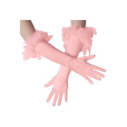 dressforfun Kostüm Lange Satin-Handschuhe mit Federn